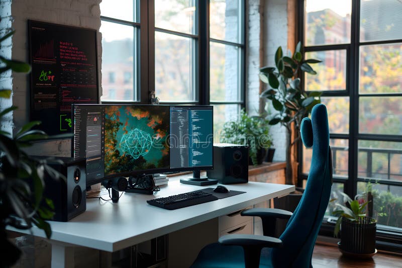Loft-Style Modern AI Developer S Workspace with Natural Light Stock ...