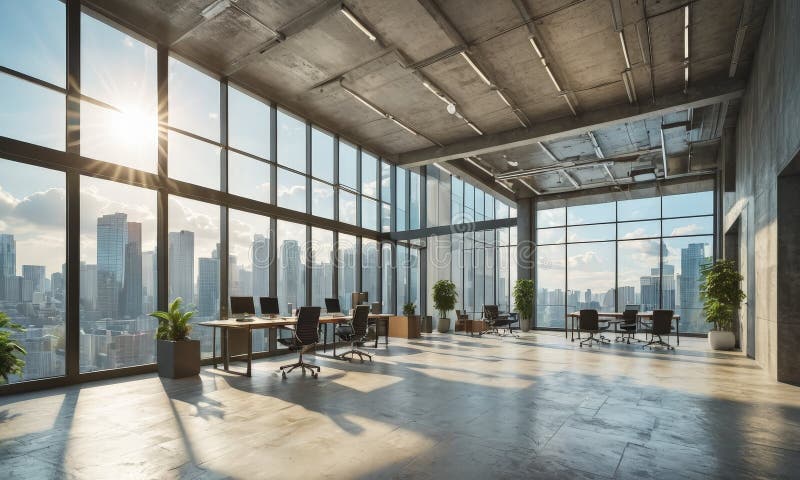 Large Open Space with View the City Stock Illustration - Illustration ...