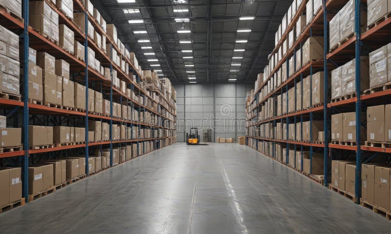 Large Warehouse with Lots Boxes on Shelves Stock Illustration ...