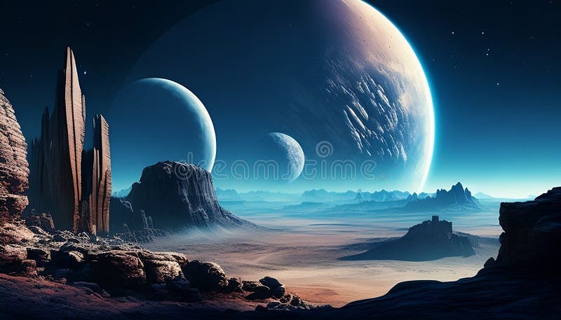 Lonely Planet in the Vastness of Space, Made with Generative AI Stock ...