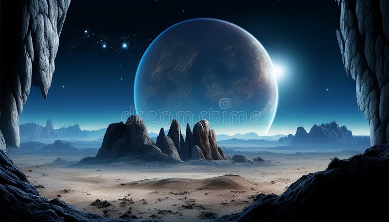 Lonely Planet in the Vastness of Space, Made with Generative AI Stock ...