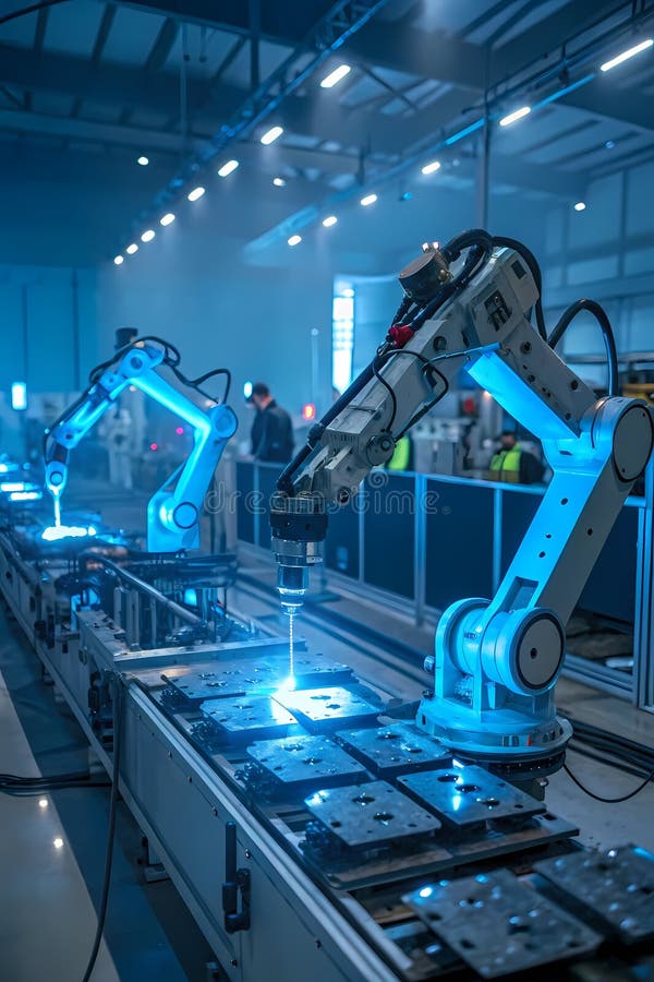 AI Generated: Robotic Precision: Automated Welding in a Blue-Lit ...