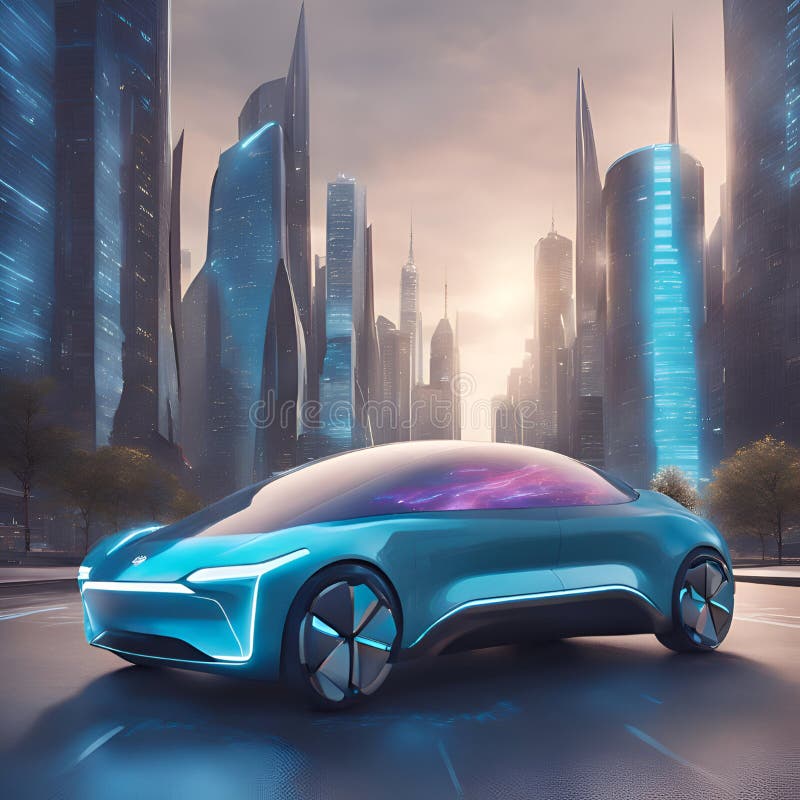 Next-Gen Electric Car Gliding through Futuristic City Stock ...