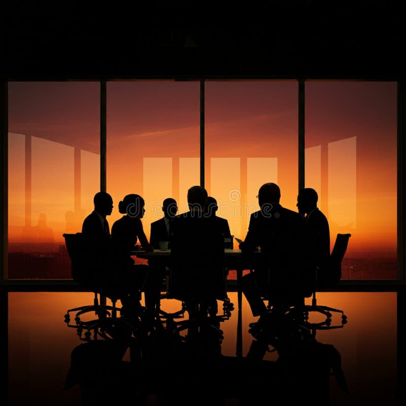AI-Generated Silhouette of Business People Around a Table with City ...