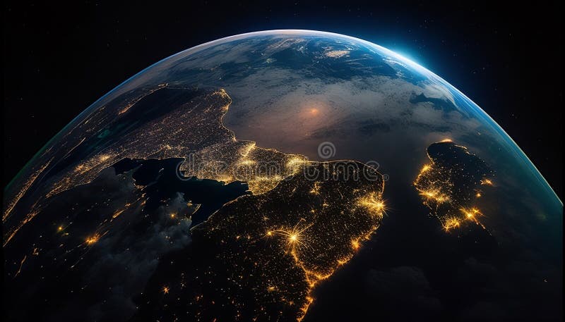 Nighttime View of Earth from Low-Earth Orbit, Made with Generative AI ...