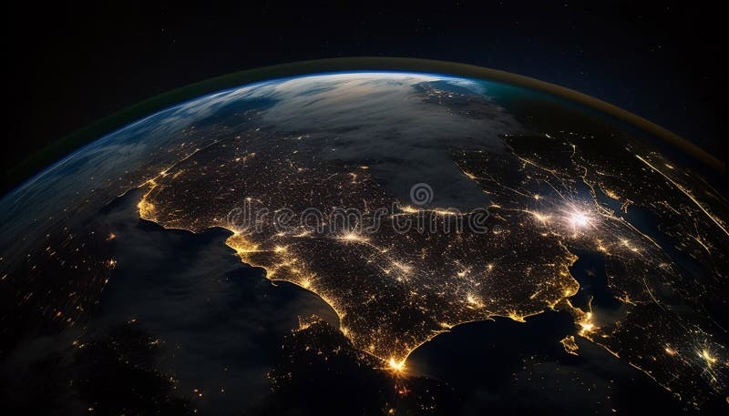 Nighttime View of Earth from Low-Earth Orbit, Made with Generative AI ...