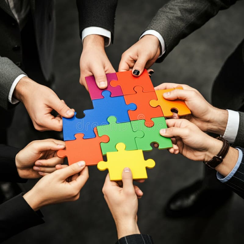 AI-Generated Top-Down View of Hands Assembling a Colorful Puzzle Stock ...