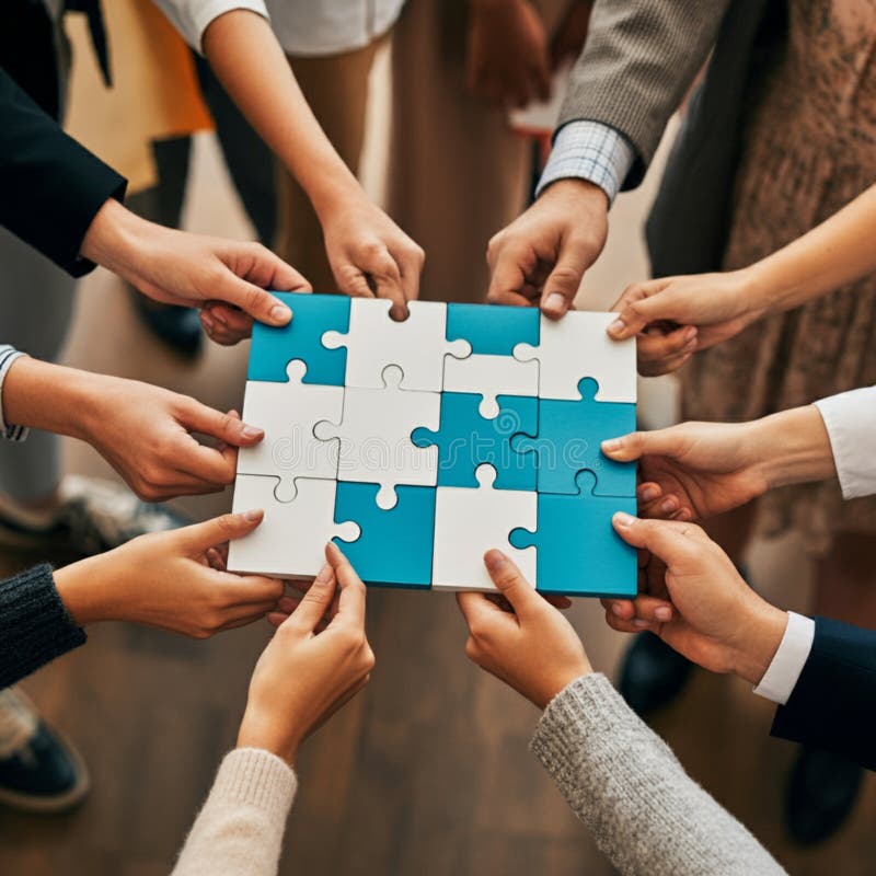 AI-Generated Top-Down View of Hands Assembling a Colorful Puzzle Stock ...