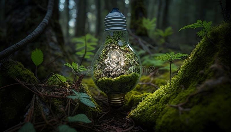 Mossy Glow: a Lightbulb Illuminates a Verdant Forest Floor, Made with ...