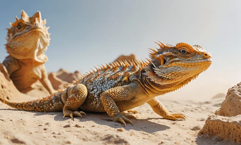 Two lizards on the sand stock illustration. Illustration of asian ...