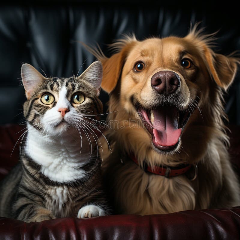 Friendly Dog and Cat Together Stock Illustration - Illustration of ...