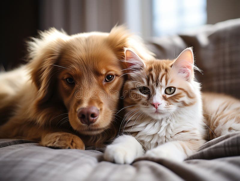 Friendly Dog and Cat Together Stock Illustration - Illustration of ...