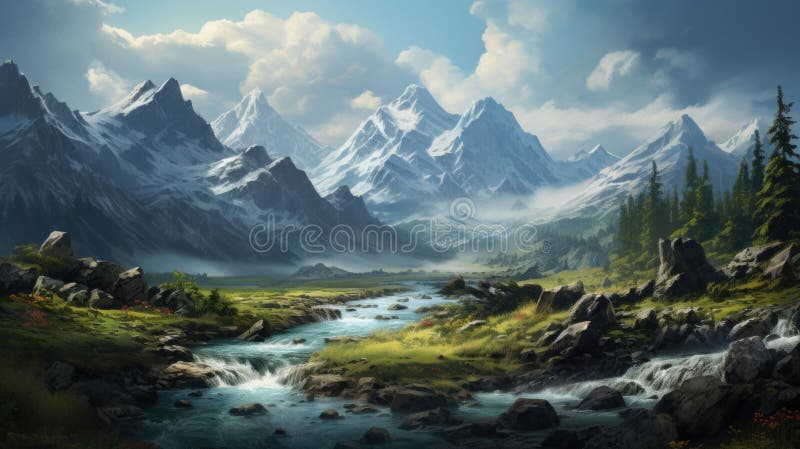 Mountain Range, with Rugged Peaks, Deep Valleys, and a Mix of Rocky ...