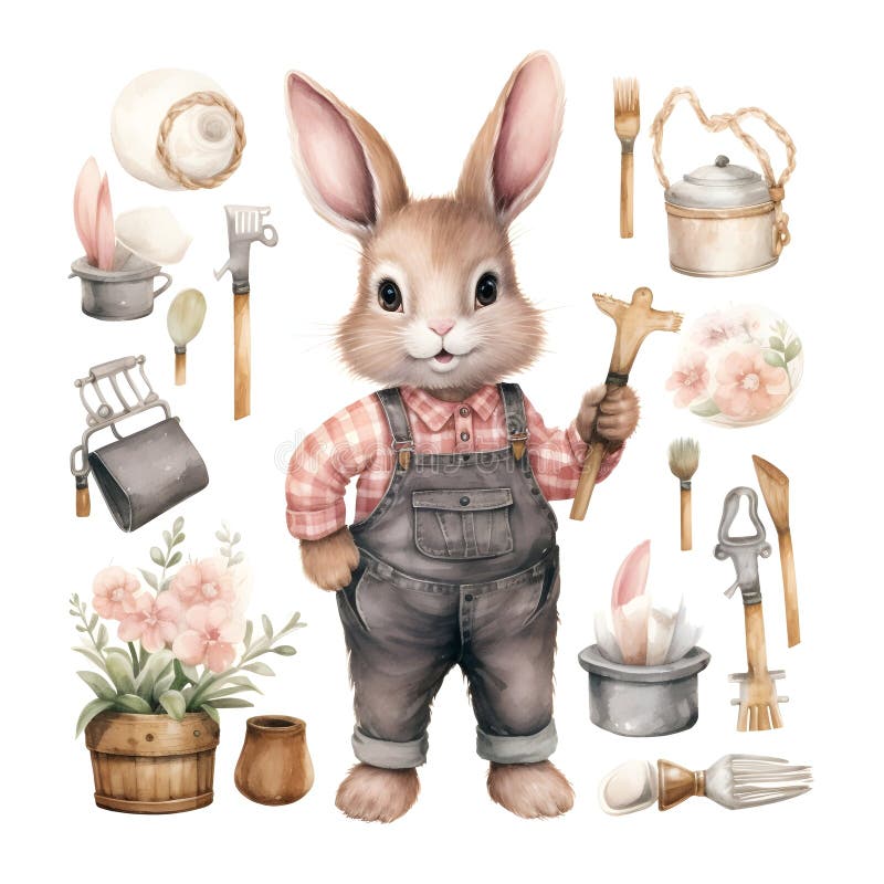 Carpenter Cute Bunny Blue Cute Bunny Watercolor Stock Illustration ...