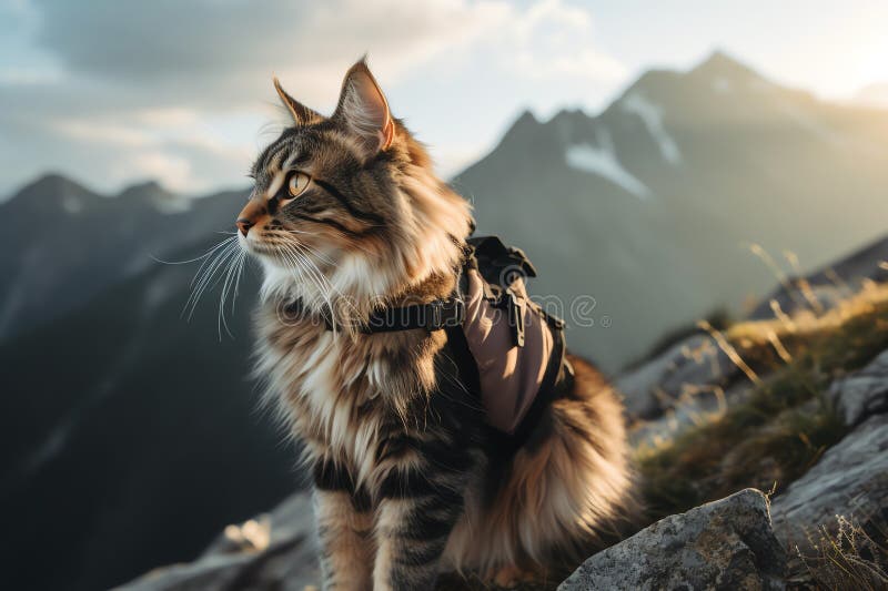 Cat with a Climbing Harness in the Austrian Mountains Beautiful Nature ...