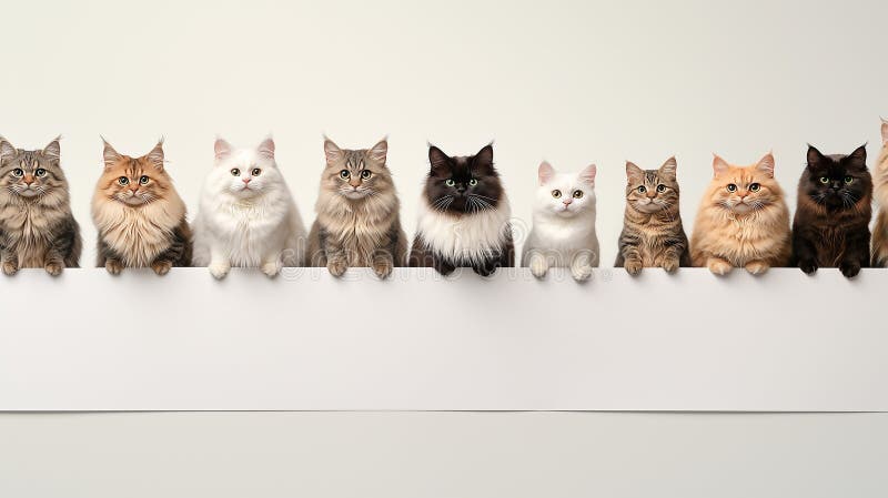 Nine Cats Standing on the Behind of a White Blank Banner Stock ...