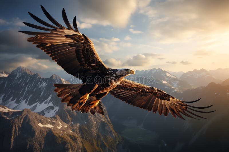 Celestial Eagle Soaring Above Mountain Peaks Beautiful Nature Wonder ...
