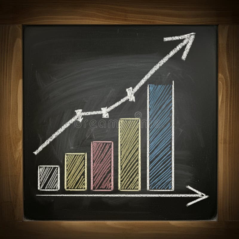 AI-Generated Image: Chalkboard with Upward Trending Bar Graph and Arrow ...