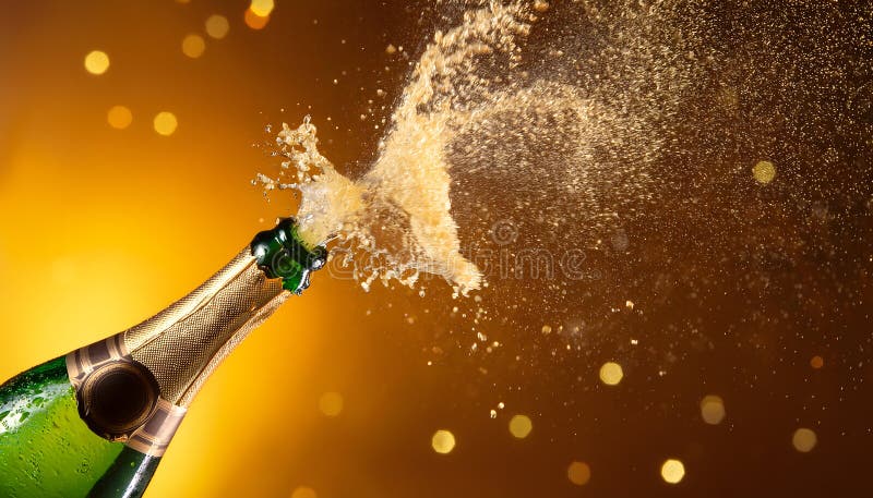 Champagne Bottle with Exploding Wine Outside, Studio Shot, Freeze ...
