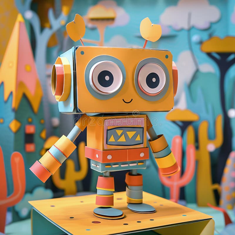 AI-generated Image: "Cheerful Robot in Enchanted Cartoon Forest." Stock ...