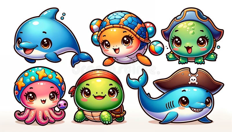 Charming Assembly of Chibi Sea Creatures Sticker Set - AI Generated ...