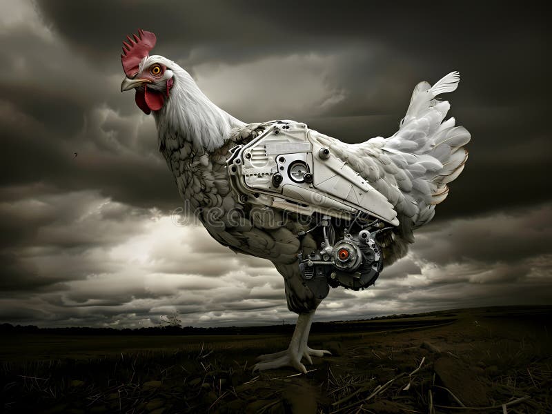 AI-Generated Image of a Chicken with a Mechanical Engine on Its Back ...