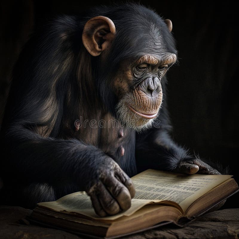 AI-Generated Image of a Chimpanzee Reading a Book Stock Illustration ...