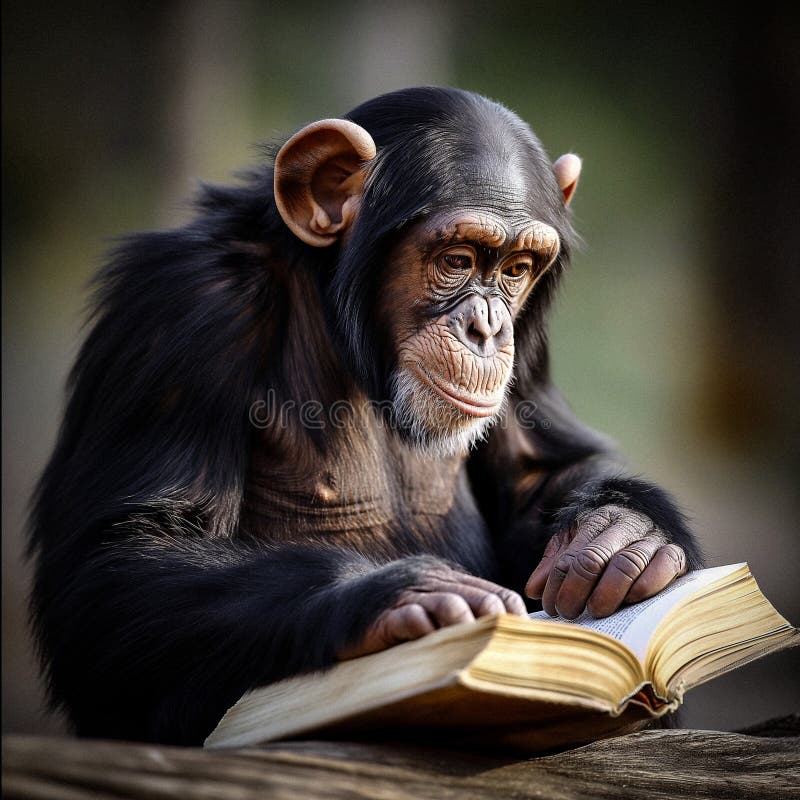 AI-Generated Image of a Chimpanzee Reading a Book Stock Illustration ...