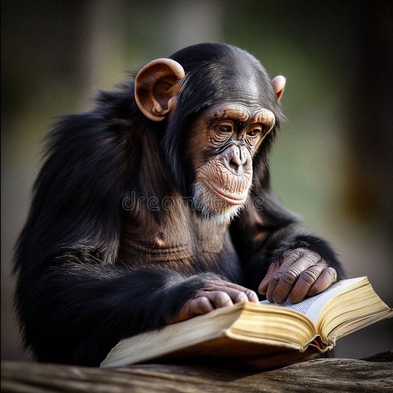 AI-Generated Image of a Chimpanzee Reading a Book Stock Illustration ...
