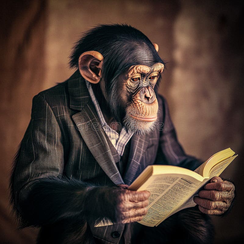 AI-Generated Image of a Chimpanzee Reading a Book Stock Illustration ...