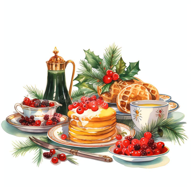 Christmas Brunch Watercolor Winter Stock Illustration - Illustration of ...