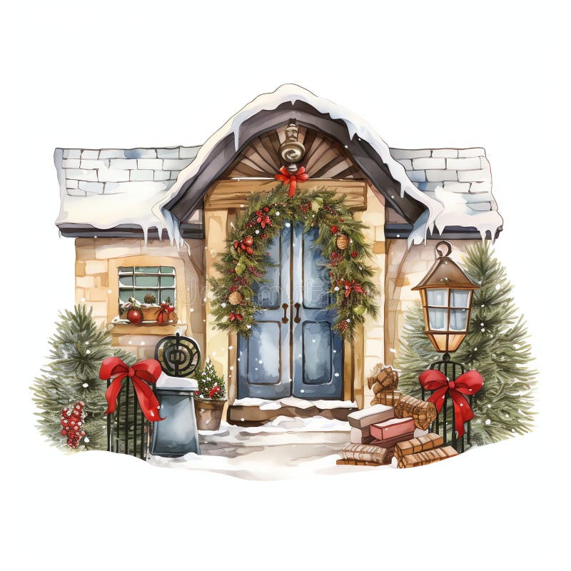 Christmas Door Mat Watercolor Winter Stock Illustration - Illustration ...