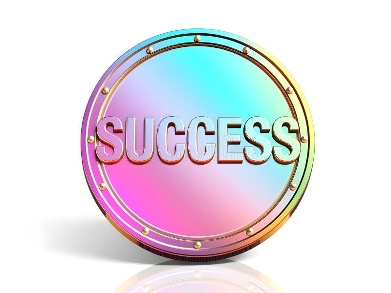 Colorful Badge with SUCCESS™ Text in Metallic Style and Golden Outline ...