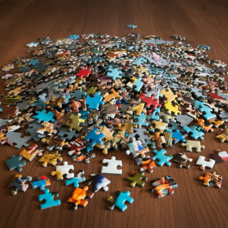 AI-Generated Image of Clustered Puzzle Pieces Floating Against Black ...