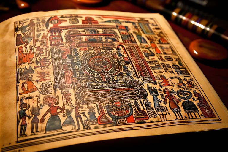 Codex Page with Aztec Pictorial Writing and Illustrations Illustration ...