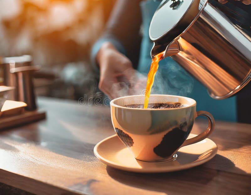 Hot Fresh Coffee Poured into a Cup Stock Illustration - Illustration of ...