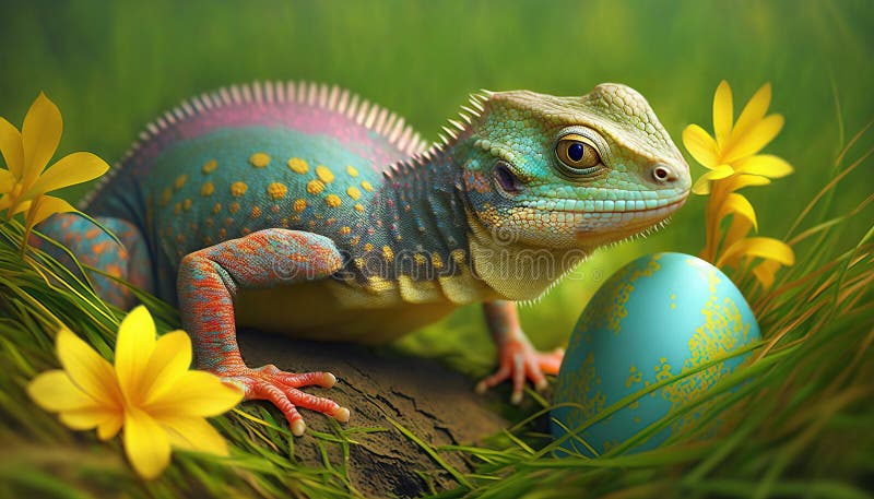 Easter Lizard with Egg, Generative AI. Stock Illustration ...