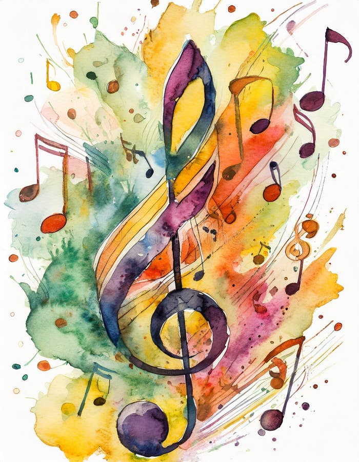 Watercolor Music Notes and Toners Stock Illustration - Illustration of ...