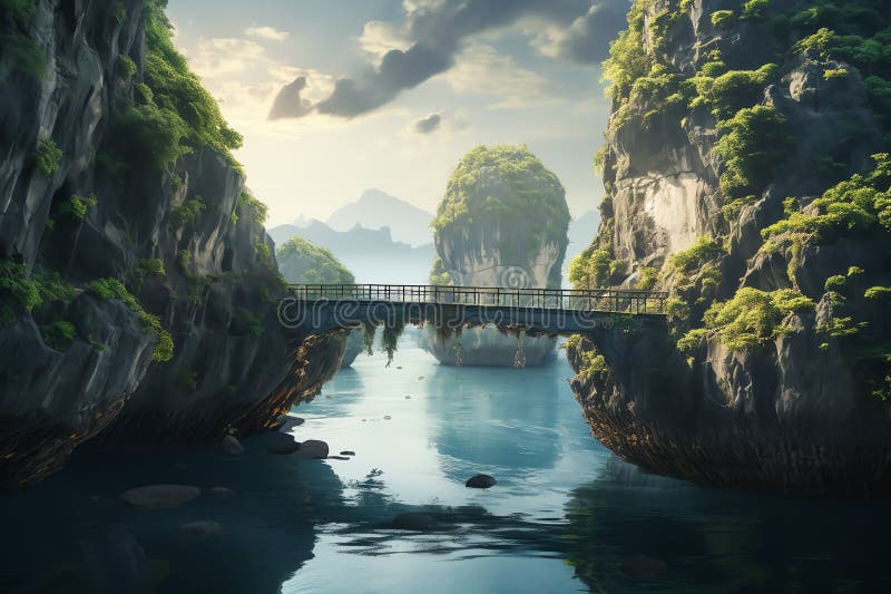 Concealed Bridge Connecting Floating Islands Beautiful Nature Wonder ...