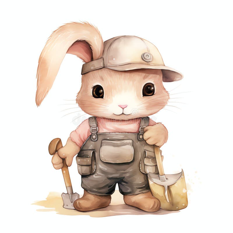 Construction Worker Cute Bunny Blue Cute Bunny Watercolor Stock ...