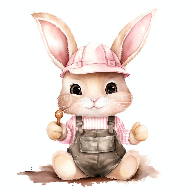 Construction Worker Cute Bunny Blue Cute Bunny Watercolor Stock ...