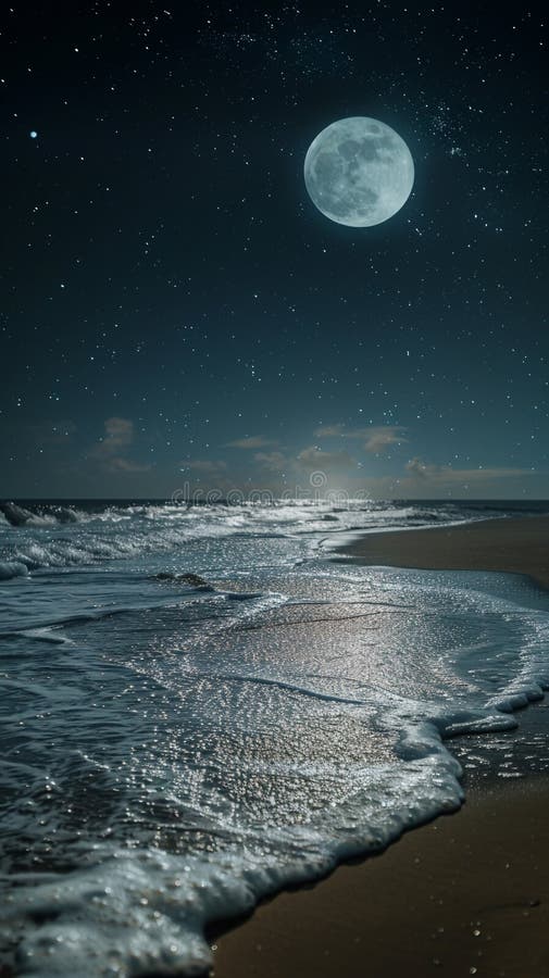 Beach Moonlight Scene stock illustration. Illustration of soothing ...