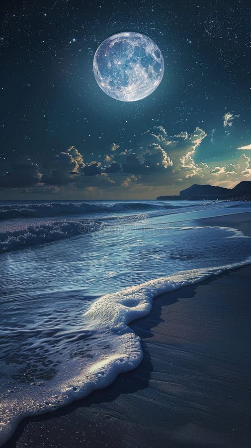 Beach Moonlight Scene stock illustration. Illustration of coast - 329369358