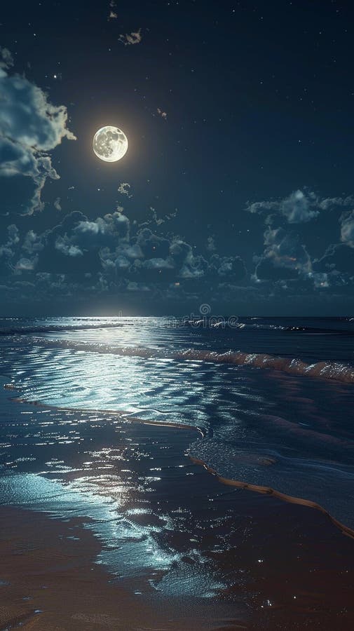 Beach Moonlight Scene stock illustration. Illustration of ambiance ...