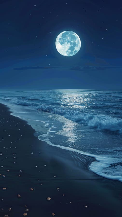 Beach Moonlight Scene stock illustration. Illustration of waves - 329369405