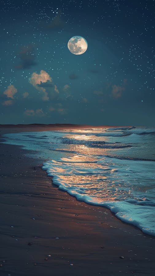 Beach Moonlight Scene stock illustration. Illustration of stars - 329369451