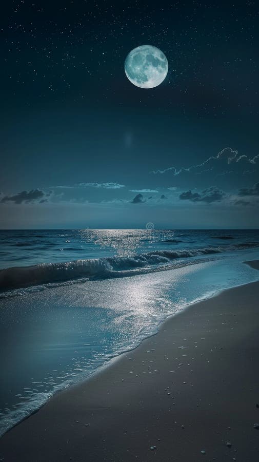 Beach Moonlight Scene stock illustration. Illustration of reflection ...