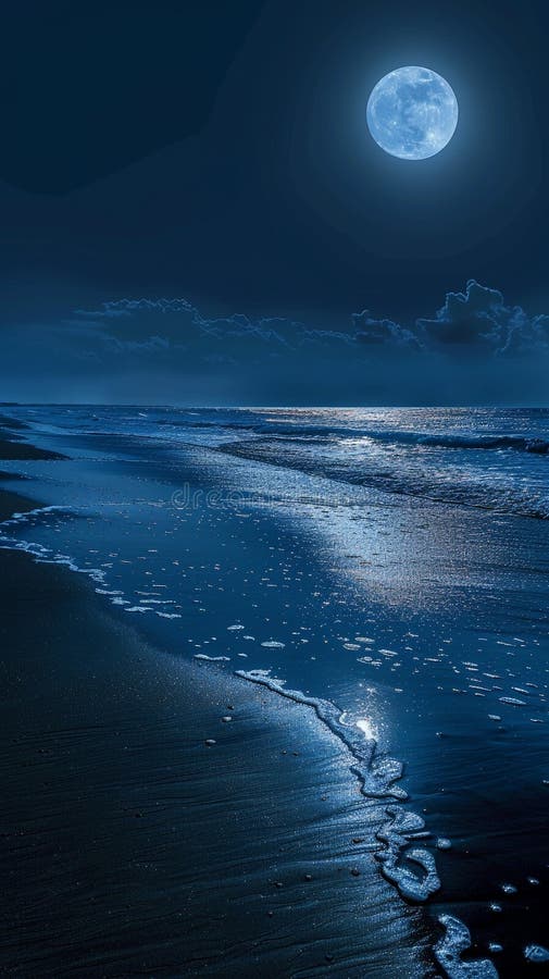 Beach Moonlight Scene stock illustration. Illustration of beauty ...