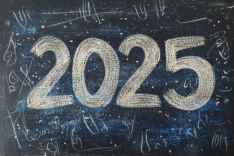 Chalk Drawing of 2025 on Blackboard Texture Stock Illustration ...