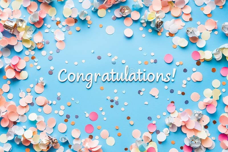 Congratulations Text on Pastel Blue Background with Confetti Stock ...